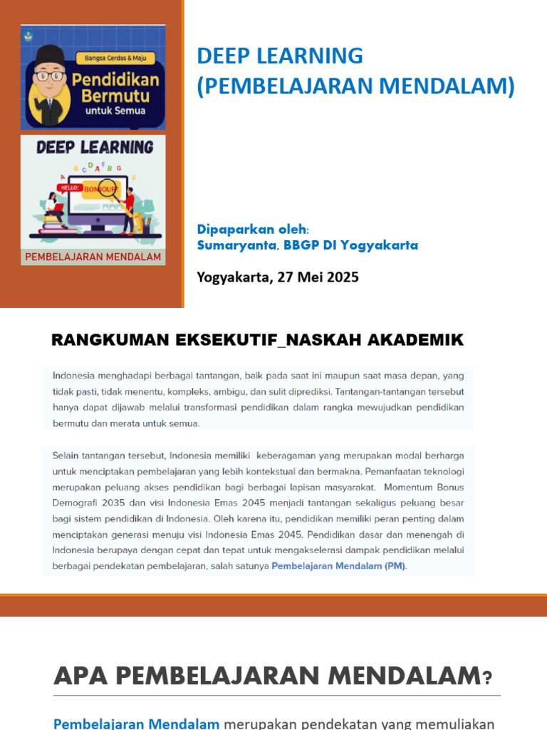 Deep Learning - Disampaikan Sumaryanta - BBGP DIY - 27 Mei 2025 | PDF