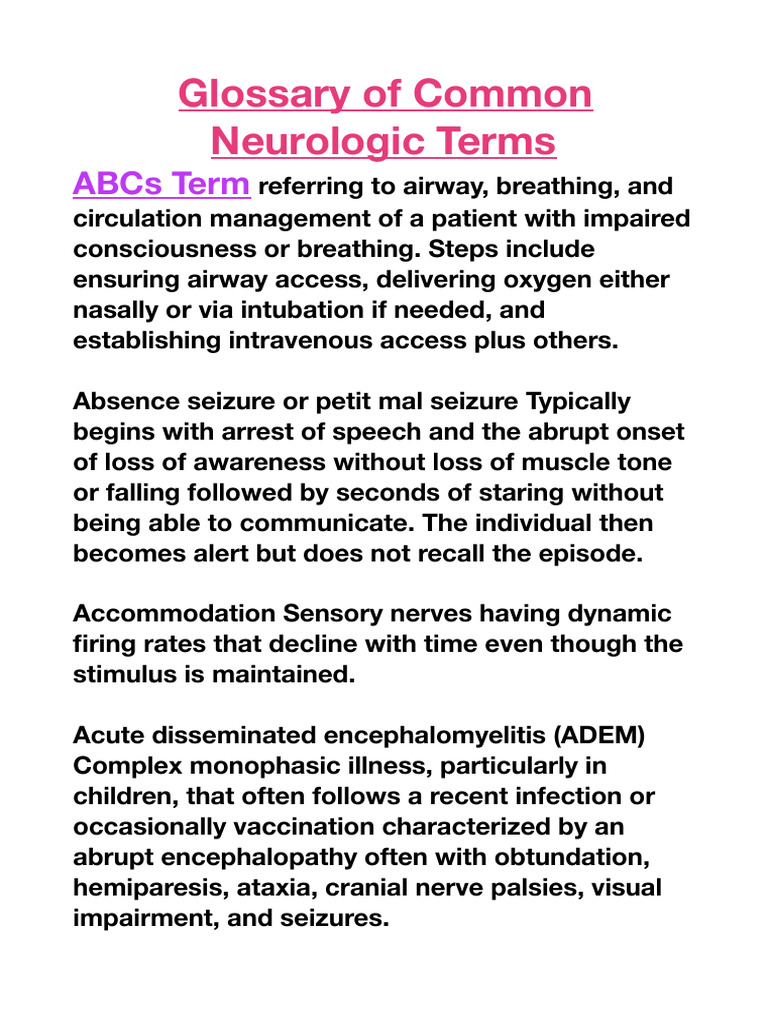 Neurological Terminology | PDF | Myelin | Central Nervous System