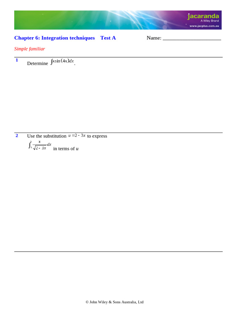 Topic 1 a - Integration Techniques 1 | PDF | Integral | Mathematics