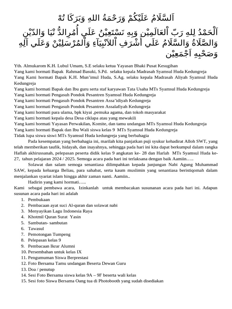 Teks MC Indo Perpisahan 2025 Ok | PDF