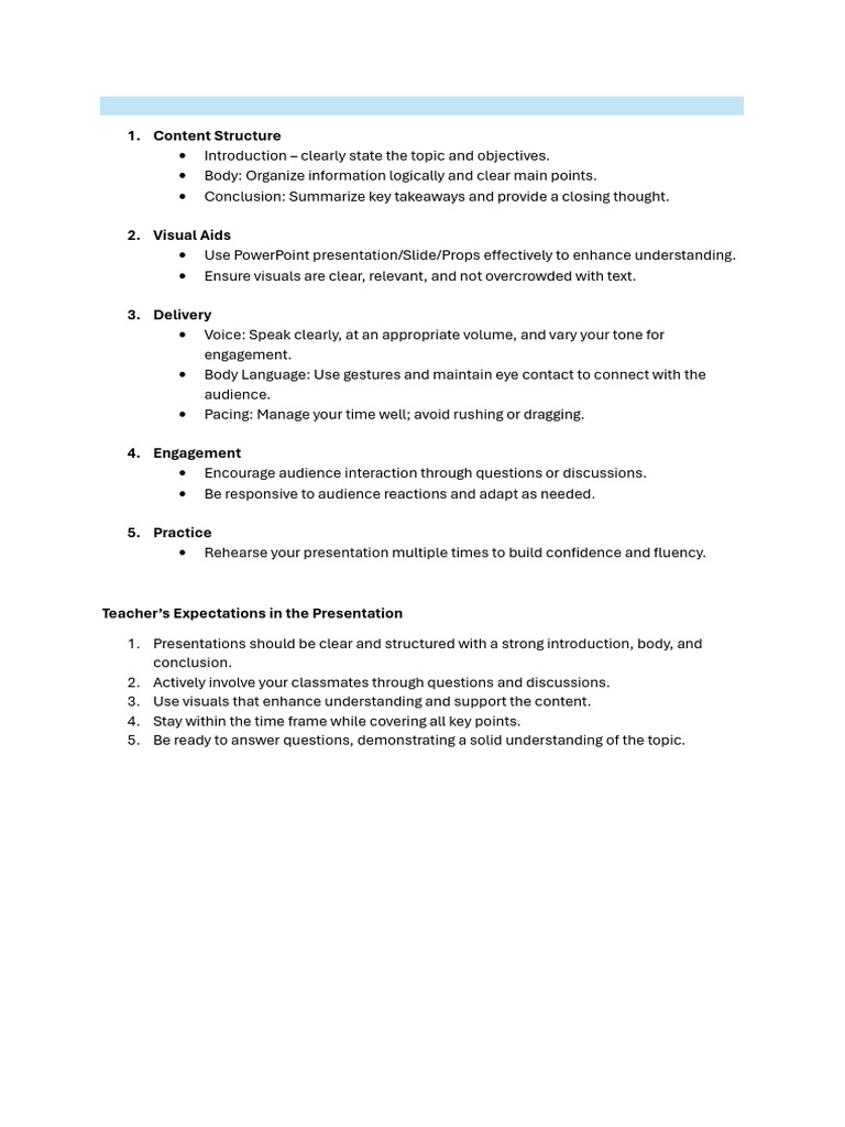 Guidelines And Rubrics In Presentation Pdf Learning Human