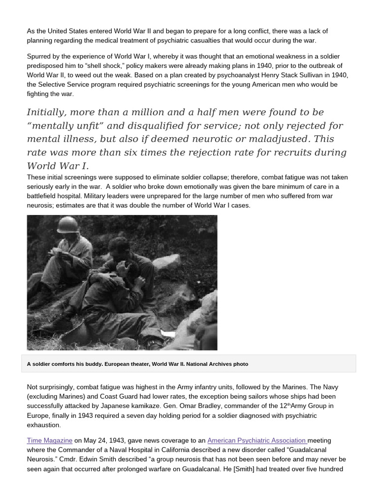WWII Combat Fatigue and Mental Health | PDF | Diagnostic And ...