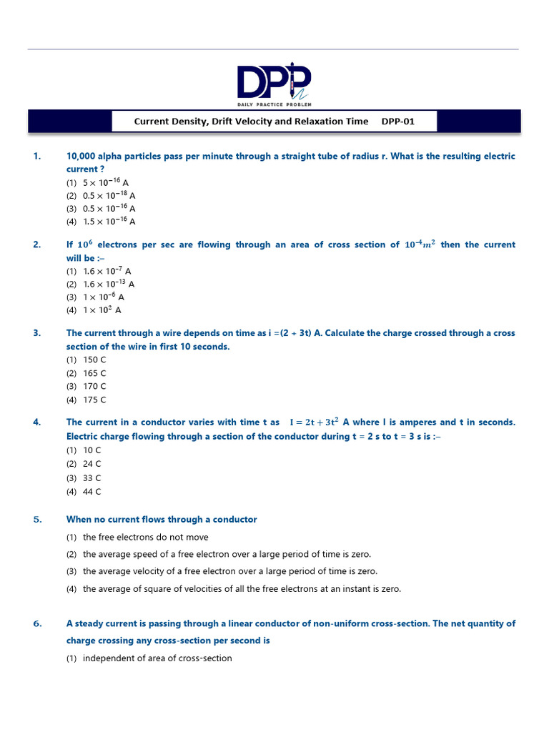 Current Electricity All DPP New | PDF | Series And Parallel Circuits | Electrical Resistivity ...