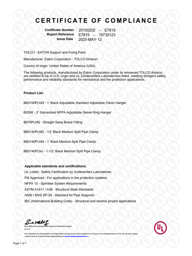 Eaton Certificate of Compliance 20250202 E7819 Ul Certificate en Us PDF ...