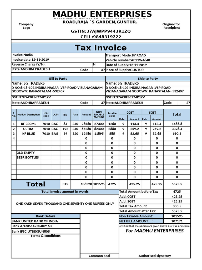 SG Traders New Invoice | PDF | Sales | Government