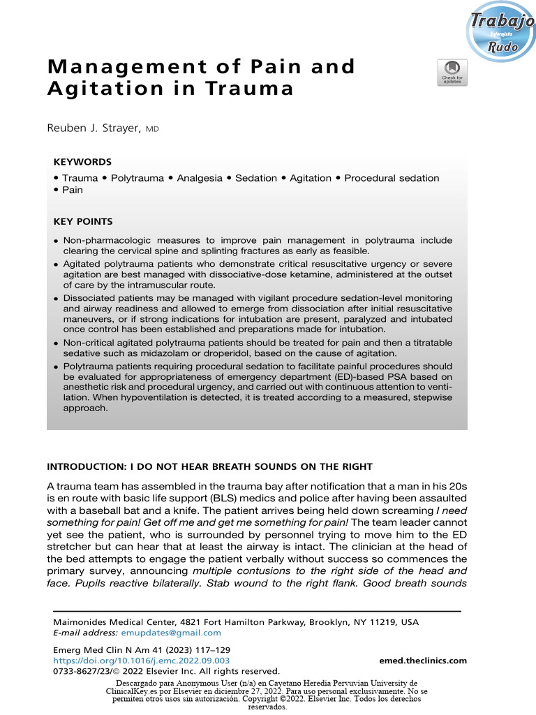 Management of Pain and Agitation in Trauma | PDF | Midazolam | Anesthesia