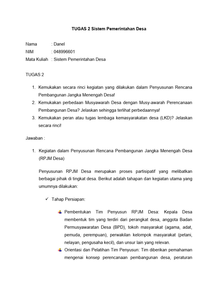 TUGAS 2 Sistem Pemerintahan Desa | PDF