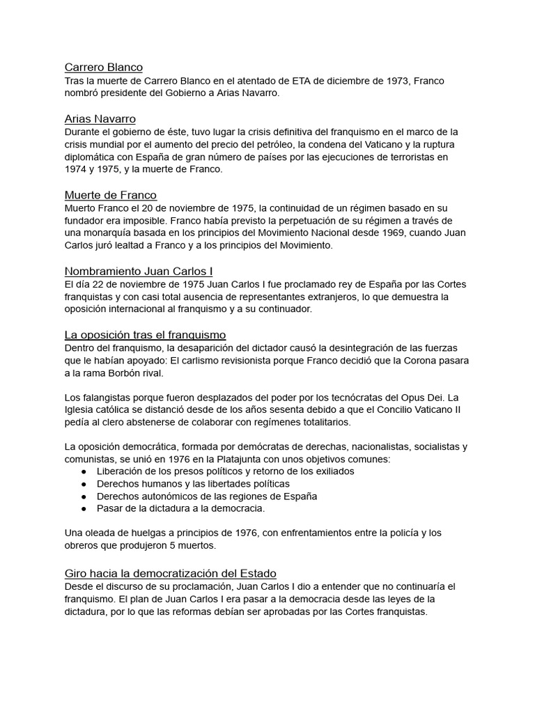 Historia Tema 20 - Transición A La Democracia-1 | PDF | España ...