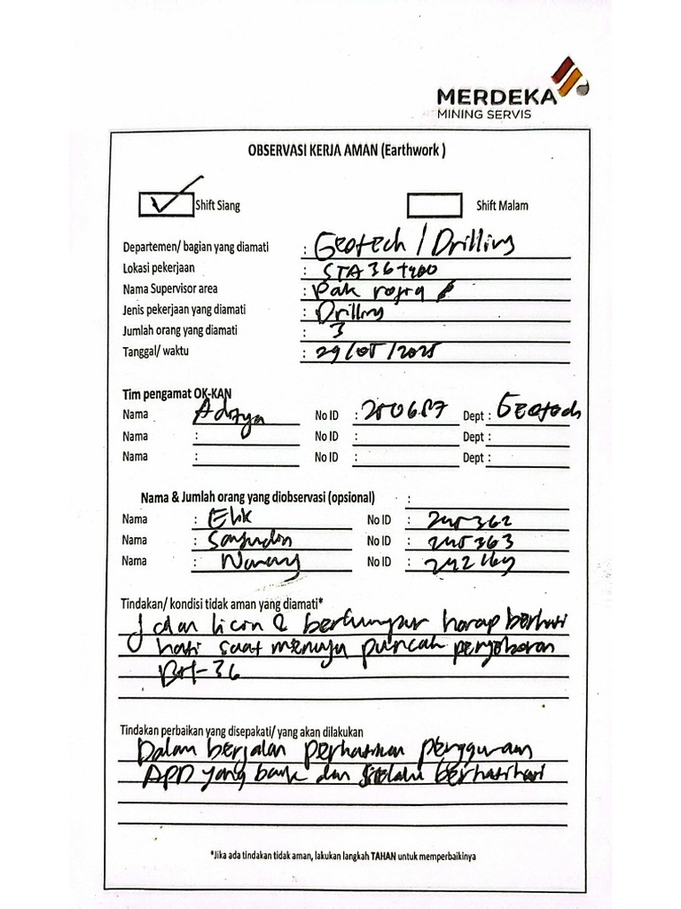 Observasi Kerja Aman (OK KAN) RIG-02 29052025 | PDF