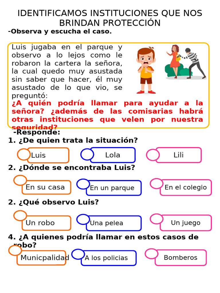 Ficha p.s Identificamos Instituciones Que Nos Brindan Protección | PDF