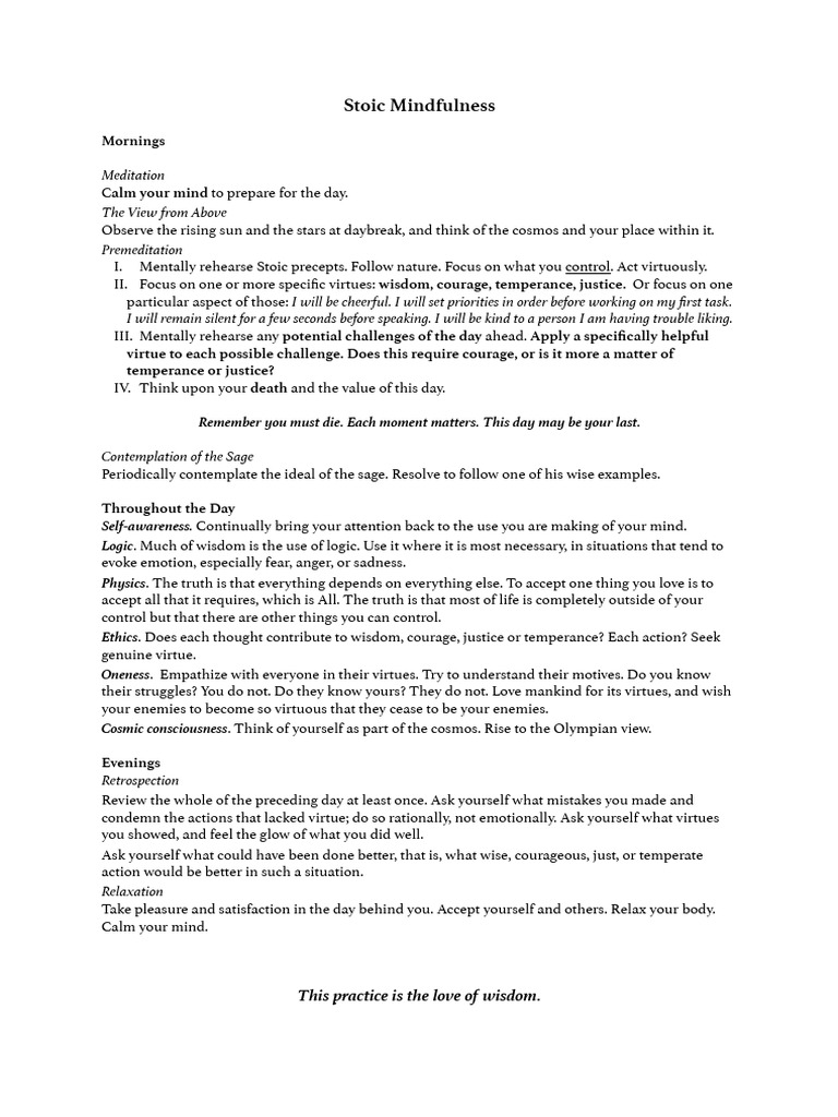 Stoic Mindfulness Short Version | PDF | Virtue | Stoicism