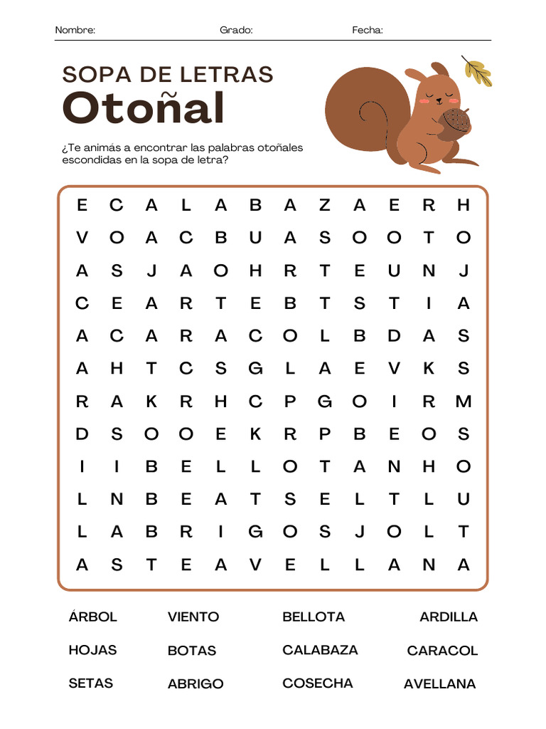 Sopa de Letras Otoñal para Imprimir | PDF