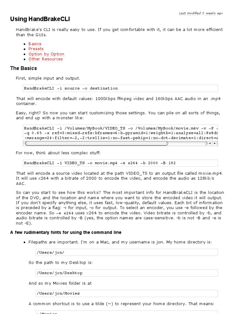 HandBrake CLI Guide | PDF | Command Line Interface | Directory (Computing)