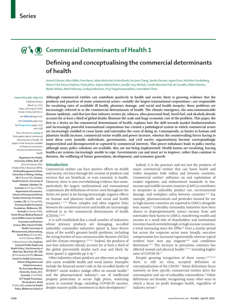 Defining and Conceptualising The Commercial Determinants of Health | PDF | Corporations ...