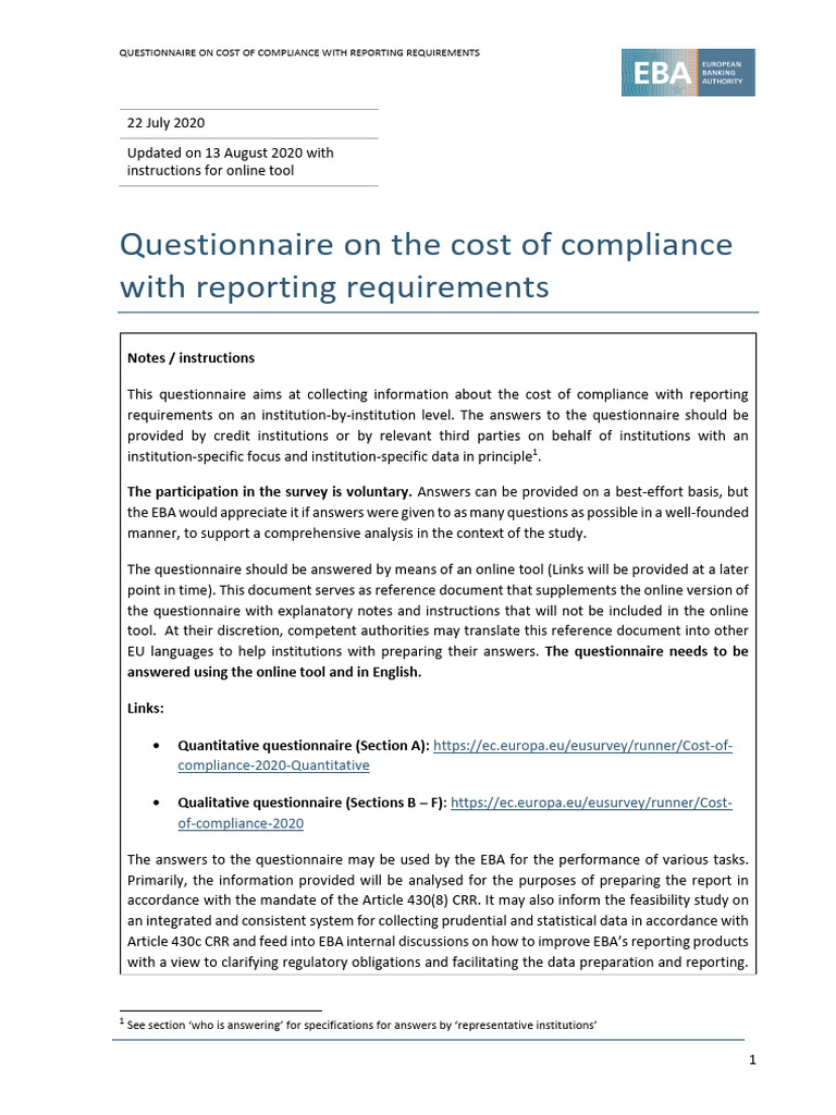 4 - Cost of Compliance Study - Industry Questionnaire | PDF ...