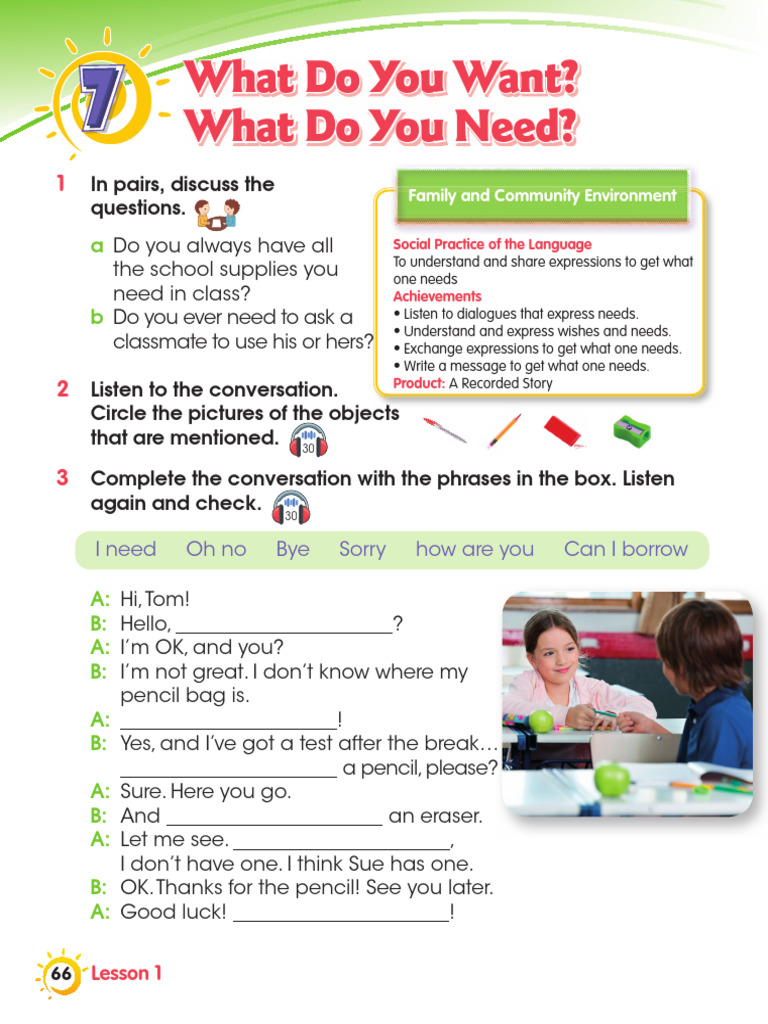 Sunburst 3 - ACTIVITY BOOK Unit 7 What Do You Want., What Do You Need ...
