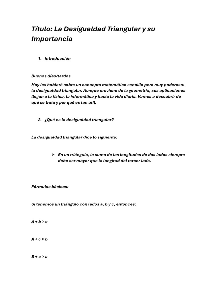 Título: La Desigualdad Triangular y Su Importancia | PDF