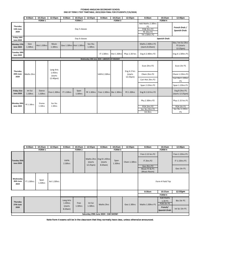 Eot3 2024 Exam Timetable Final Students | PDF