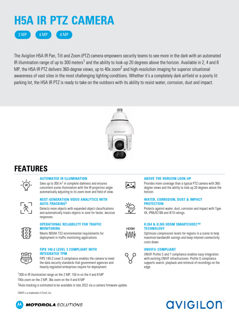 Avigilon H5airptz Camera Datasheet en Rev1 | PDF | Pixel | Imaging