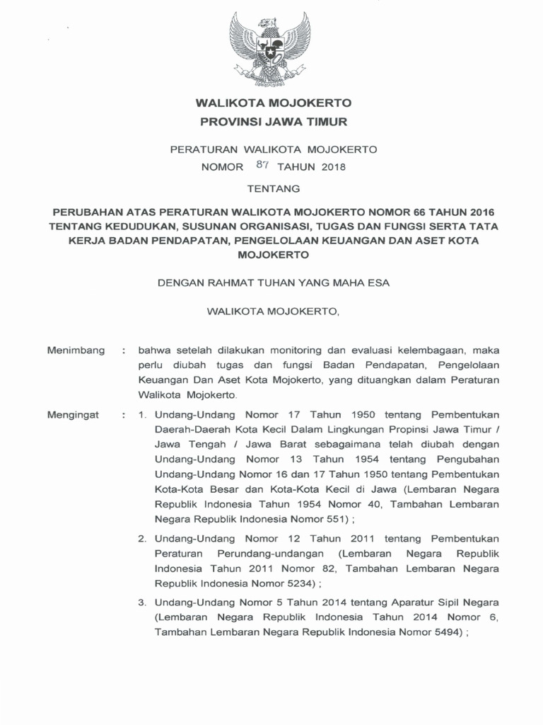 Perwali-2018-87-Perubahan Atas Perwali Nomor 66 Tahun 2016 Tentang Kedudukan Susunan Organisasi ...