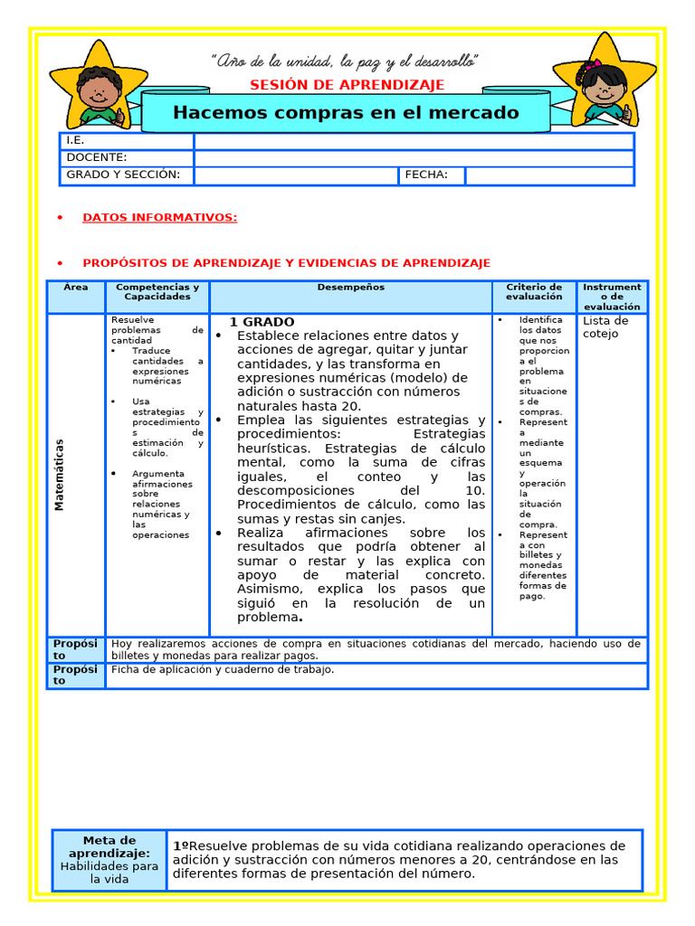 1º E8 S2 Sesion D4 Mat Hacemos Compras en El Mercado | PDF | Aprendizaje