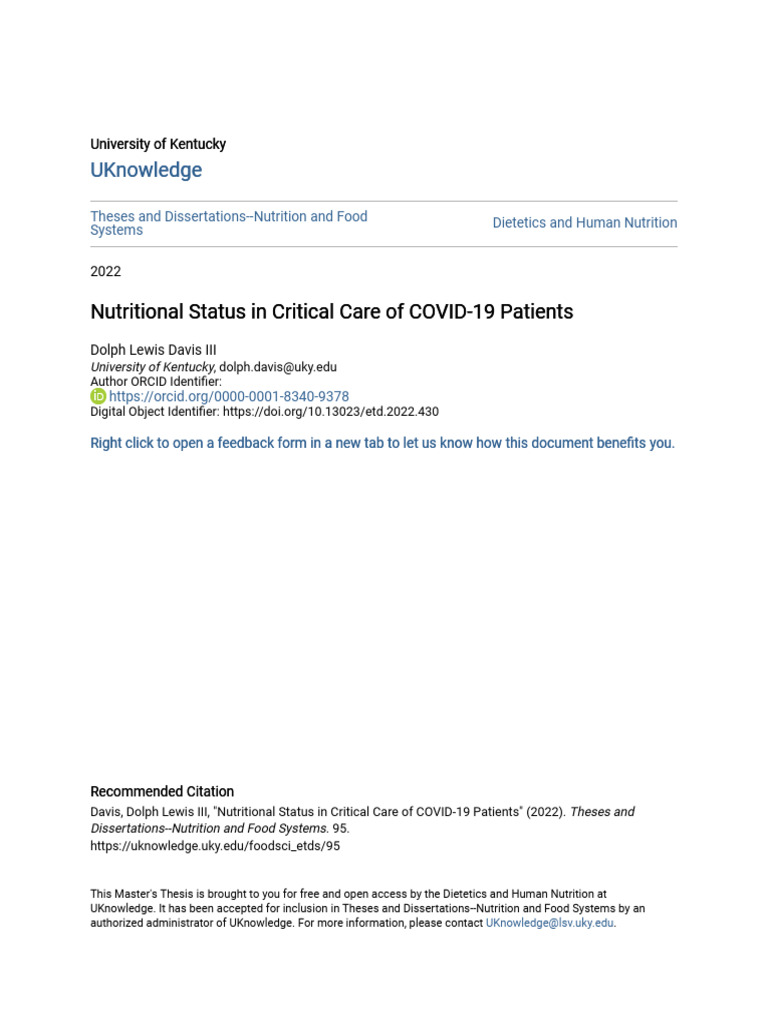 Nutritional Status in Critical Care of COVID-19 Patients | PDF ...