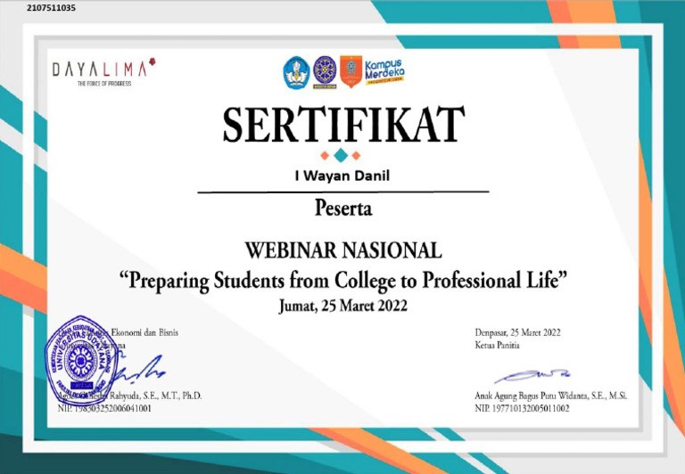 Sertifikat - I Wayan Danil | PDF