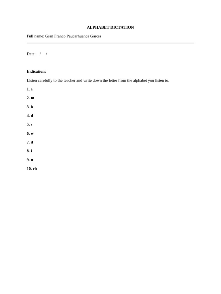 Alphabet - Dictation 1 | PDF