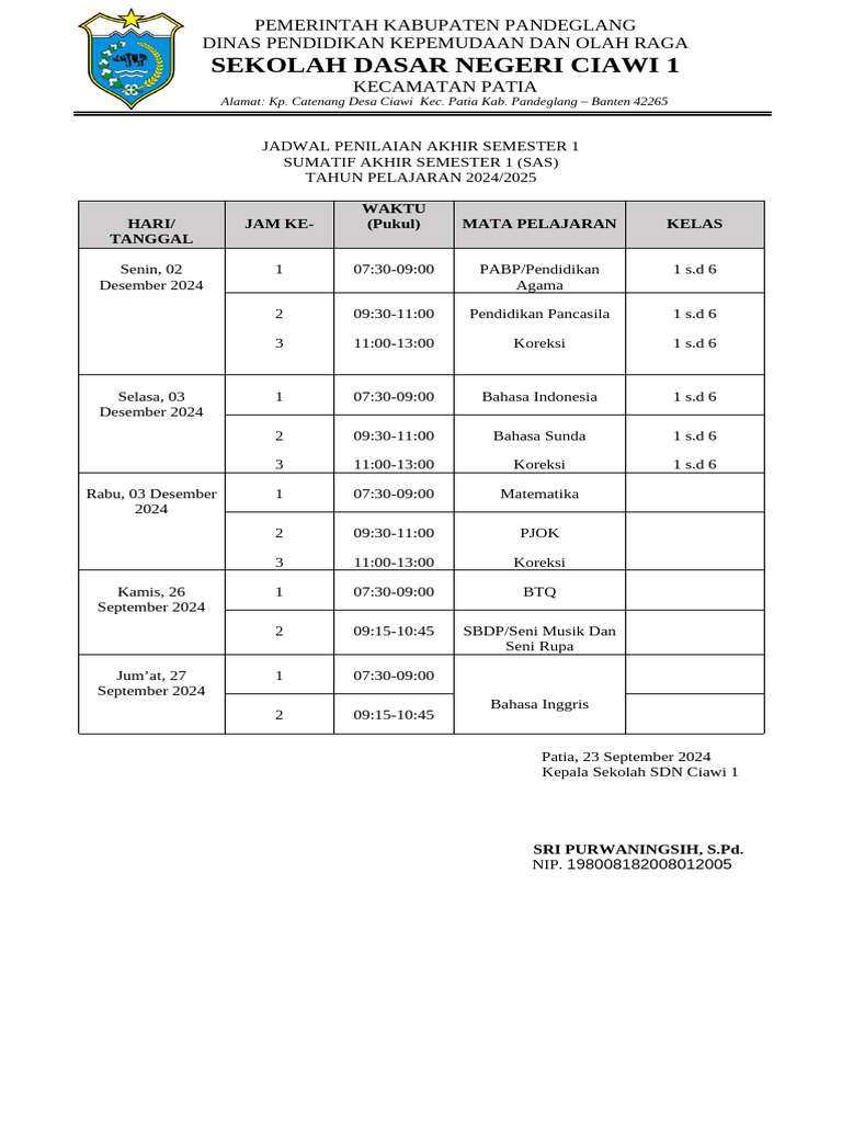 Jadwal Sas 2024-2025 | PDF
