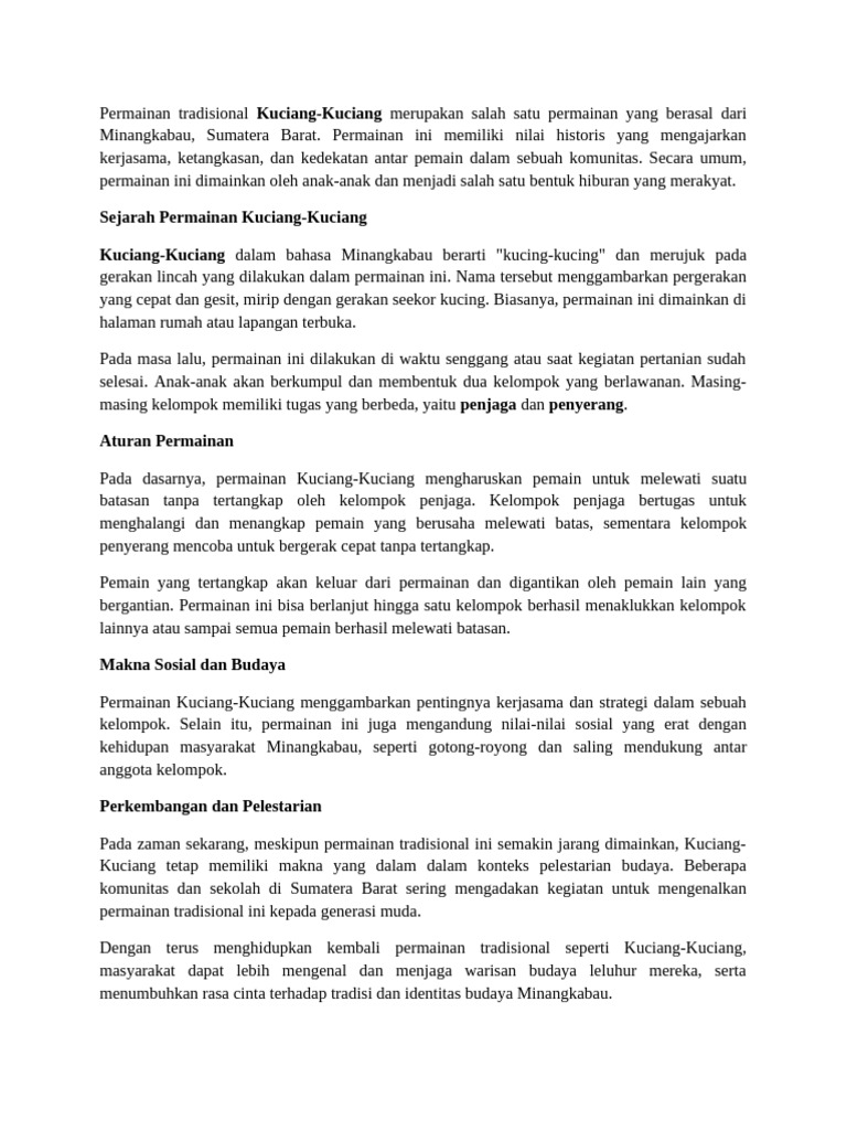 Permainan Tradisional Kuciang-Kuciang | PDF