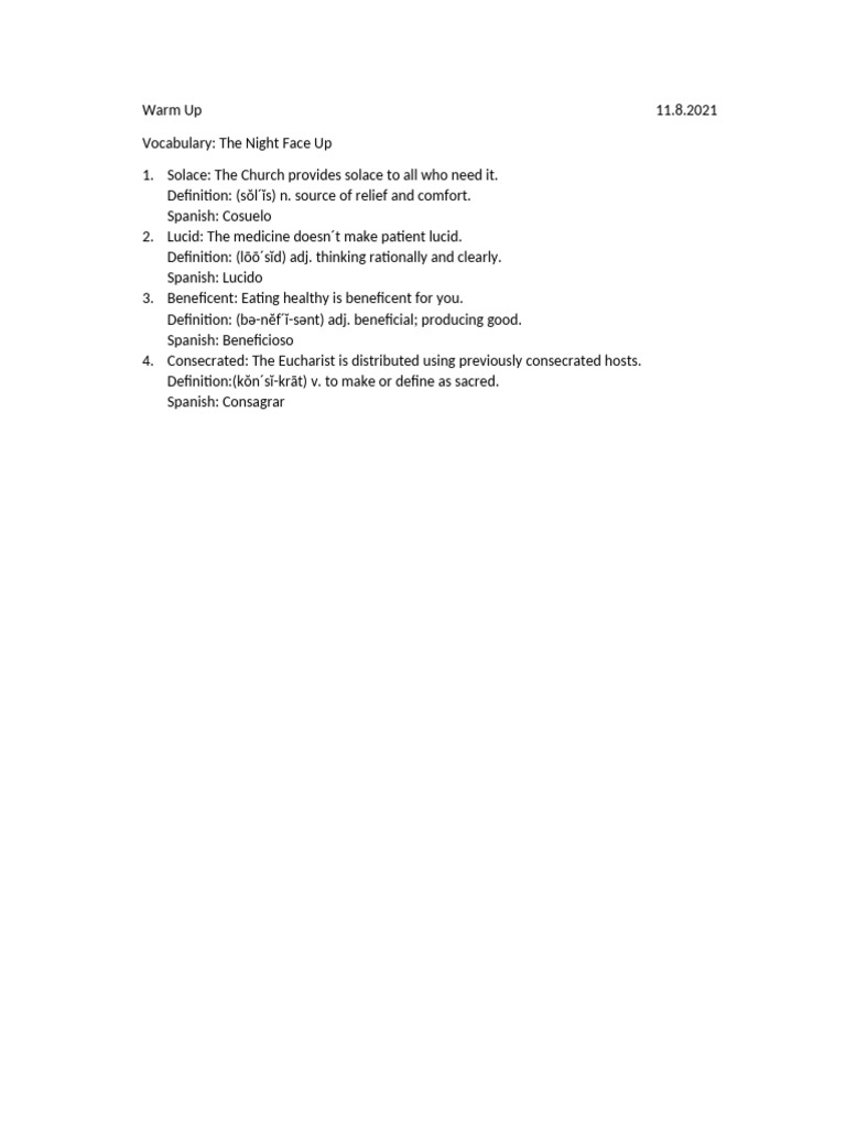 Warm Up. Vocabulary. 11.8.2021 | PDF