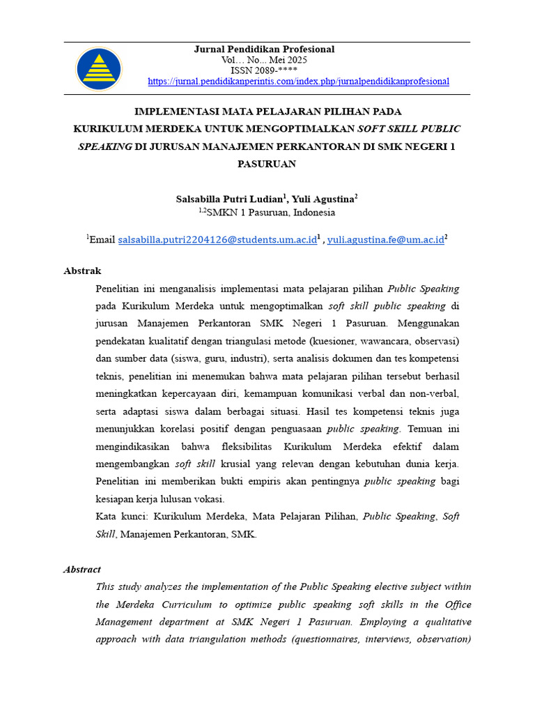 Implementasi Mata Pelajaran Pilihan Pada Kurikulum Merdeka Untuk Mengoptimalkan Softskill | PDF