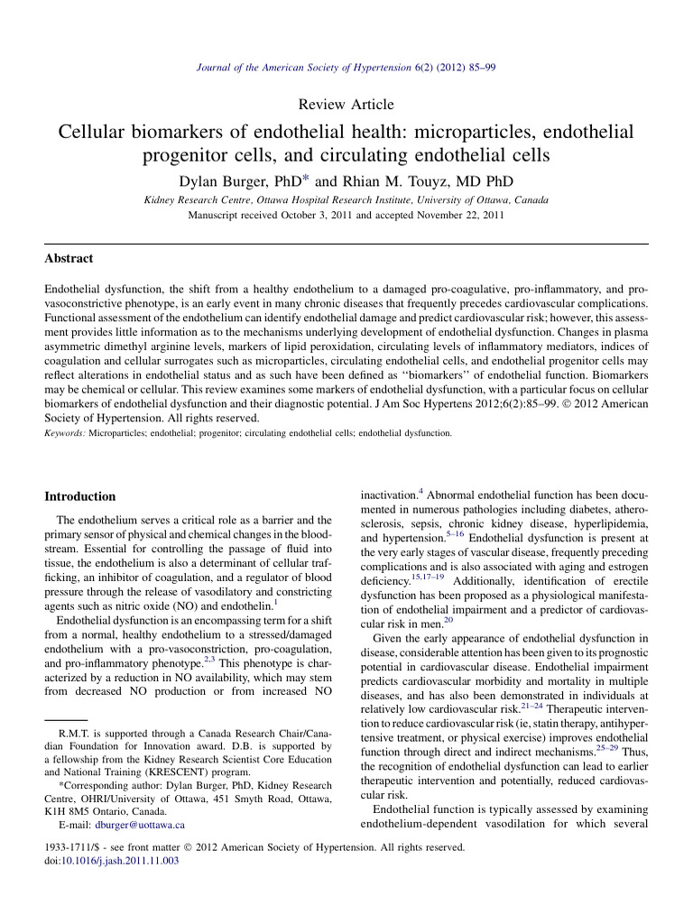Cellular Biomarkers of Endothelial Health-microparticles, Endothelial ...