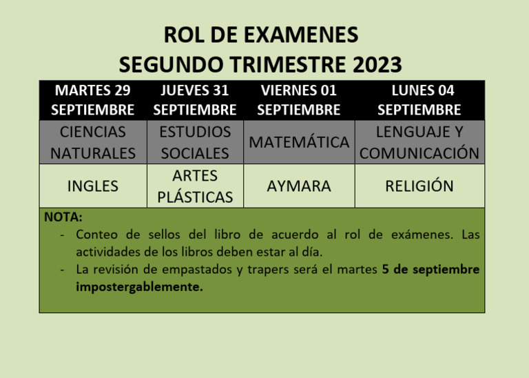 Rol de Examenes | PDF