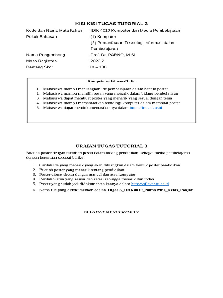 7 Uraian Tugas Tutorial Ke-3 IDIK4010 | PDF