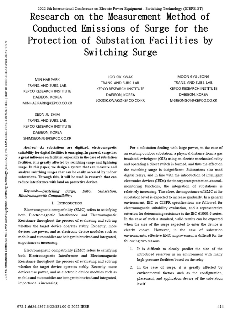Surge Emission Measurement for Substations | PDF | Electromagnetic ...