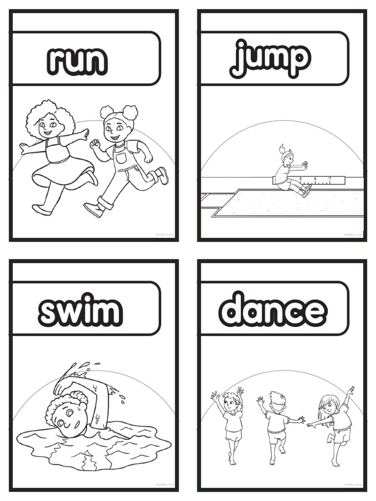 BW Action Verbs Flash Cards | PDF