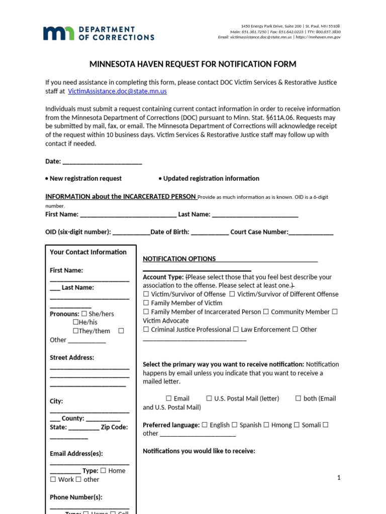 Minnesota Haven Request for Notification Formfrom Vinelink.pdf | PDF ...