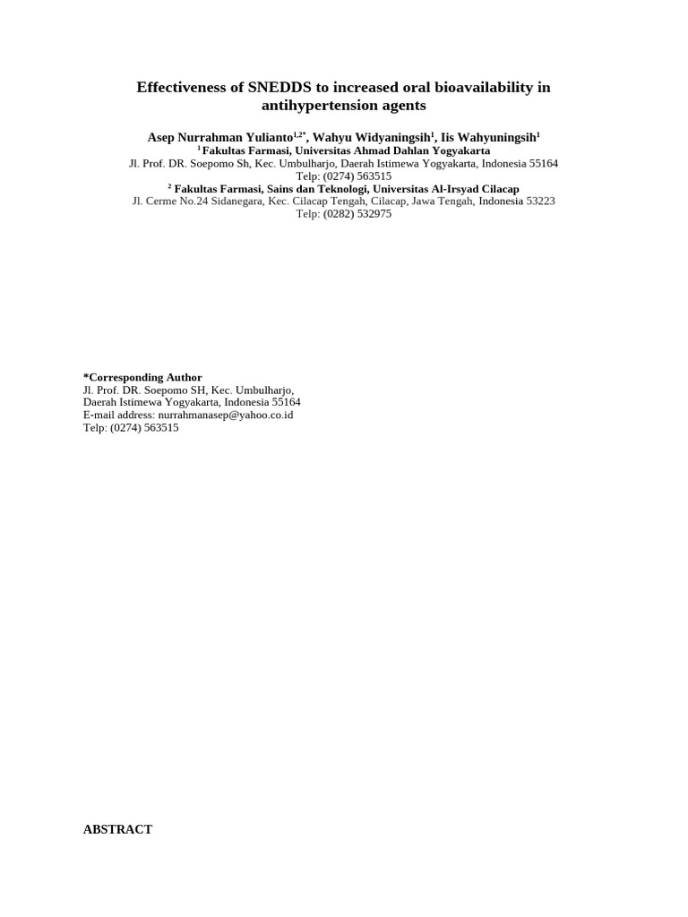 SNEDDS for Enhanced Antihypertensive Bioavailability | PDF | Surfactant ...