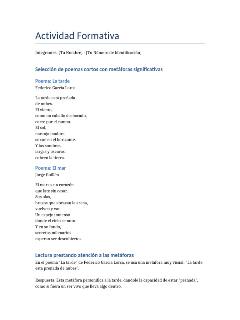 Actividad Formativa Metaforas | PDF | Metáfora