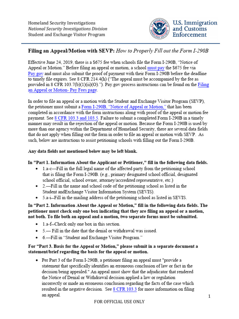 Filing An Appeal/Motion With SEVP:: How To Properly Fill Out The Form I ...