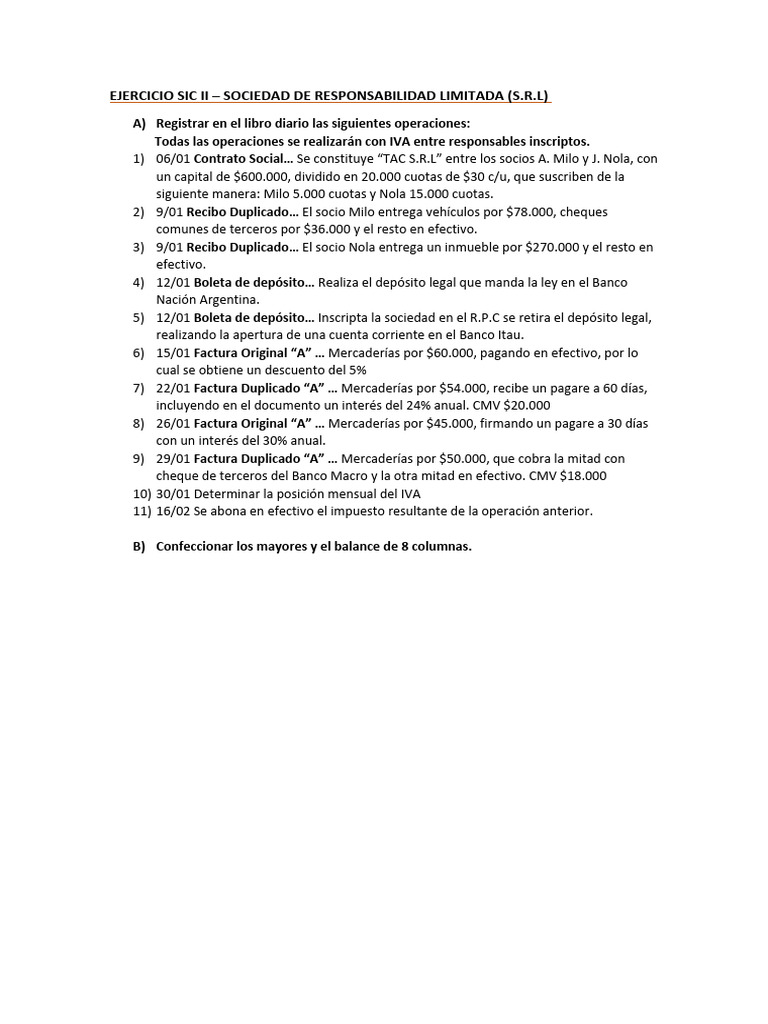 Ejercicio Sic Ii SRL | PDF