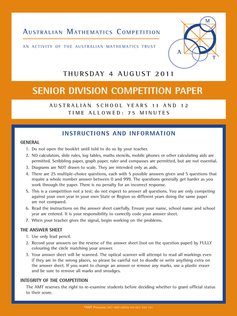 Australian Mathematics Competition 2011 | PDF | Multiple Choice
