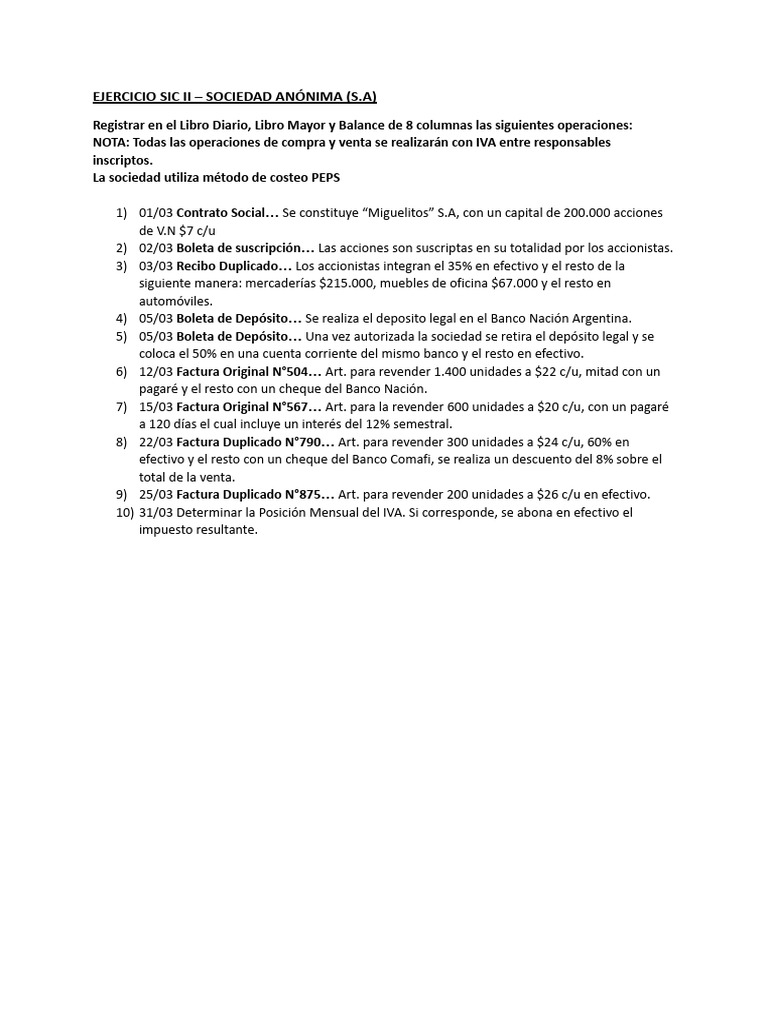 Ejercicio Sic Ii Sociedad Anonima S | PDF