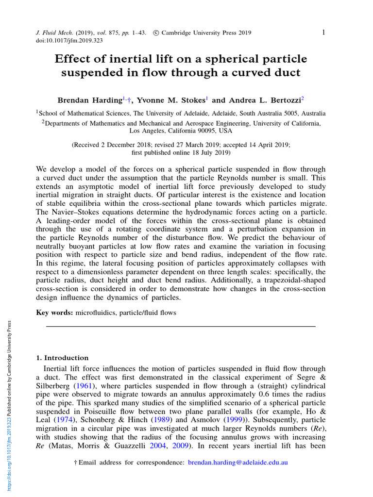 Effect of Inertial Lift on a Spherical Particle Suspended in Flow Through a Curved Duct | PDF ...