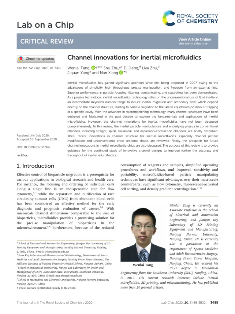 Innovation in Channel Structure for Inertial Microfluidics | PDF | Microfluidics | Force