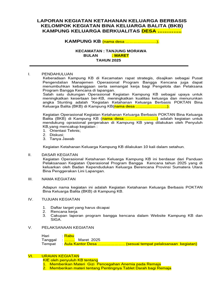 CONTOH LAPORAN KETAHANAN BKB | PDF