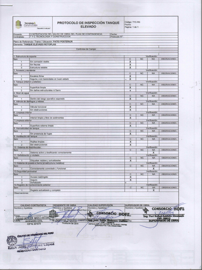 Inspección Del Tanque Elevado | PDF
