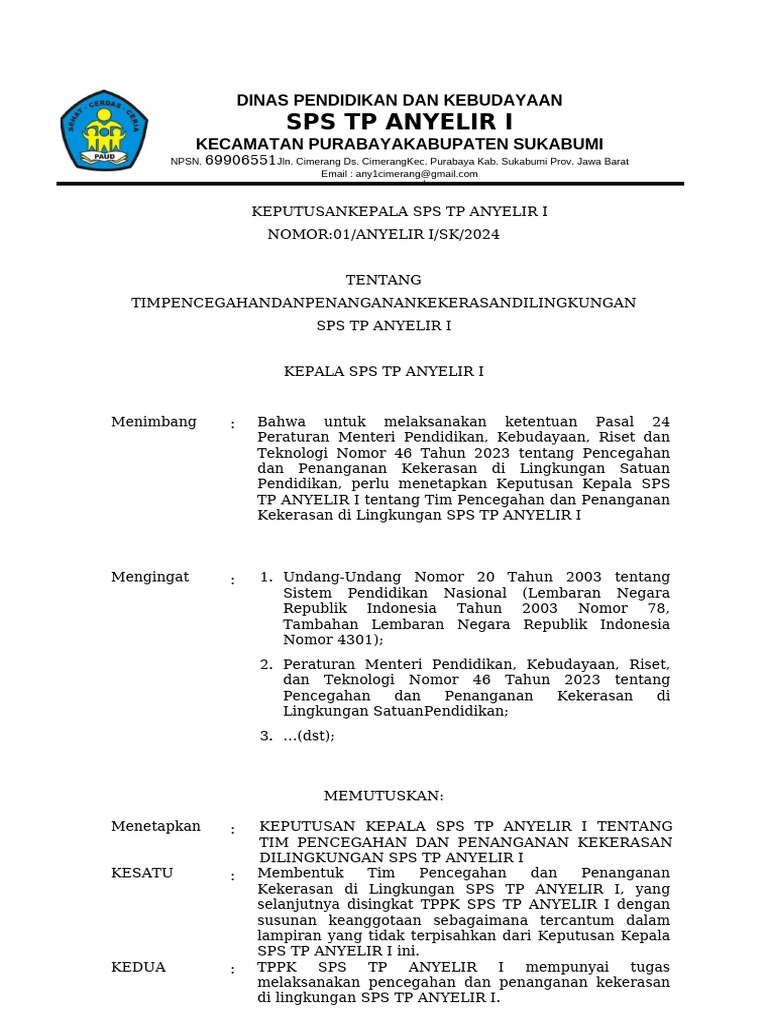 SK TPPK di SPS TP Anyelir I | PDF