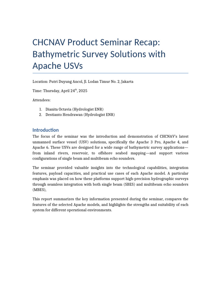CHCNAV Apache USV Seminar Reports | PDF | Earth Sciences | Geographical Technology